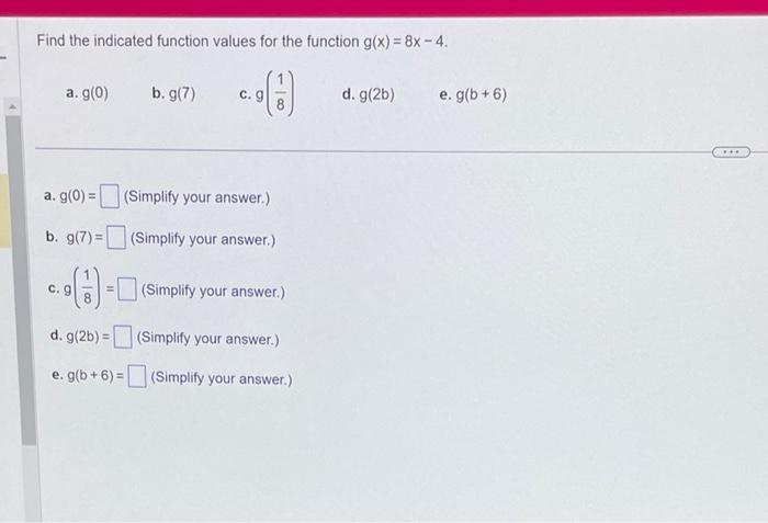 Solved Find the indicated function values for the function | Chegg.com