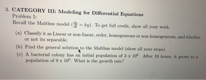 Solved 3. CATEGORY III: Modeling for Differential Equations | Chegg.com