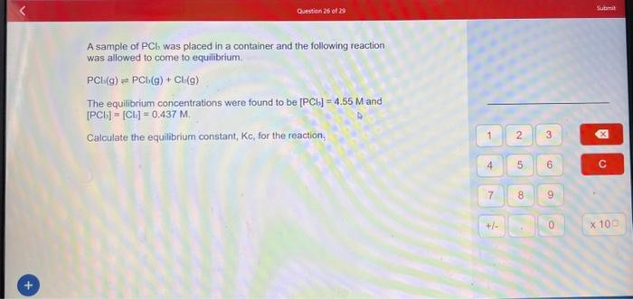 Solved A sample of PCl was placed in a container and the | Chegg.com
