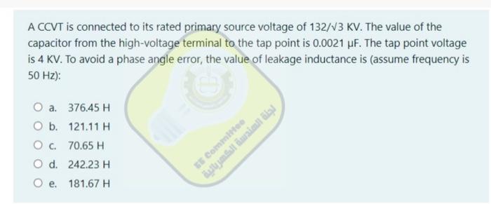 Solved A CCVT is connected to its rated primary source | Chegg.com