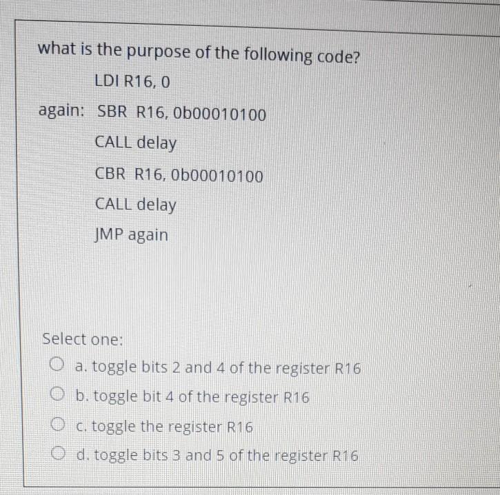 Solved what is the purpose of the following code? LDI R16, 0 | Chegg.com