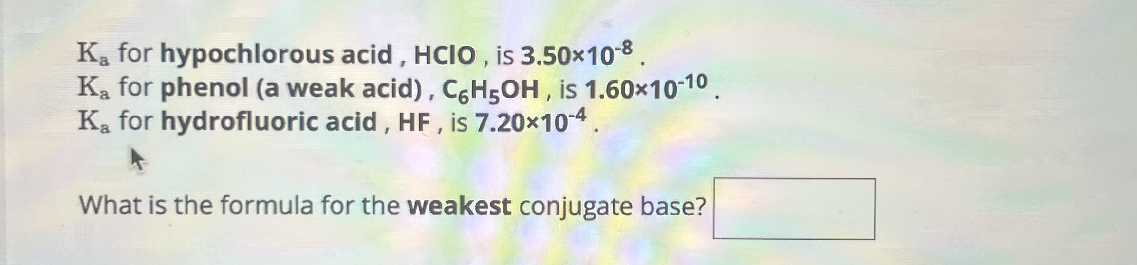 Solved Ka ﻿for hypochlorous acid, HClO , ﻿is 3.50×10-8.Ka | Chegg.com