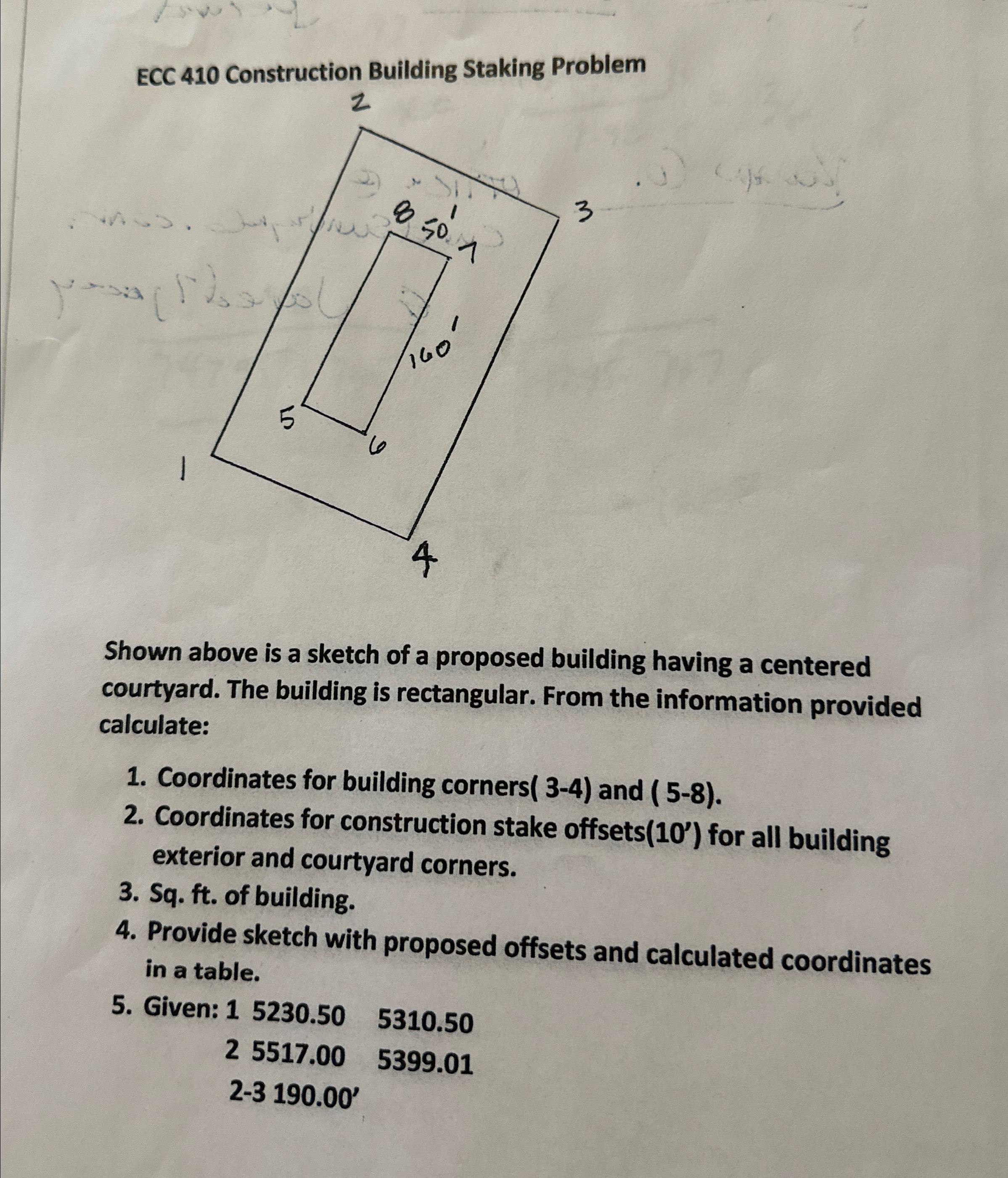 ECC 410 ﻿Construction Building Staking ProblemShown | Chegg.com