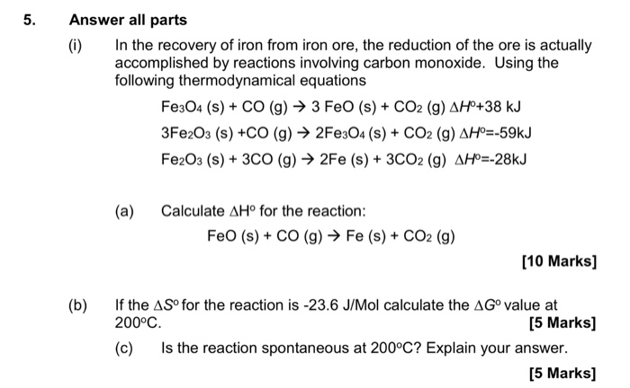 Solved 5 Answer All Parts 0 In The Recovery Of Iron From