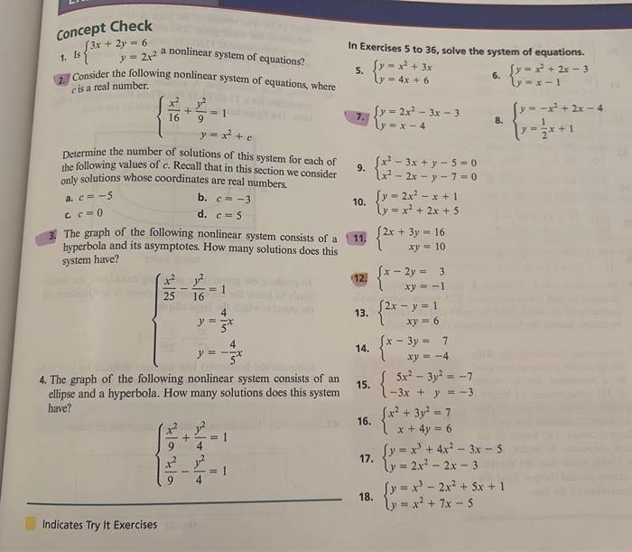 Solved 1. Is {3x+2yy=6=2x2 a nonlinear system of equations? | Chegg.com