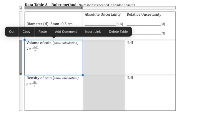 Cut Data Table A - Ruler method (No responses needed | Chegg.com