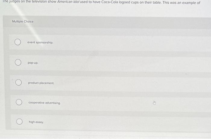 Solved Multiple Choice event sponsorship. pop-up. product | Chegg.com