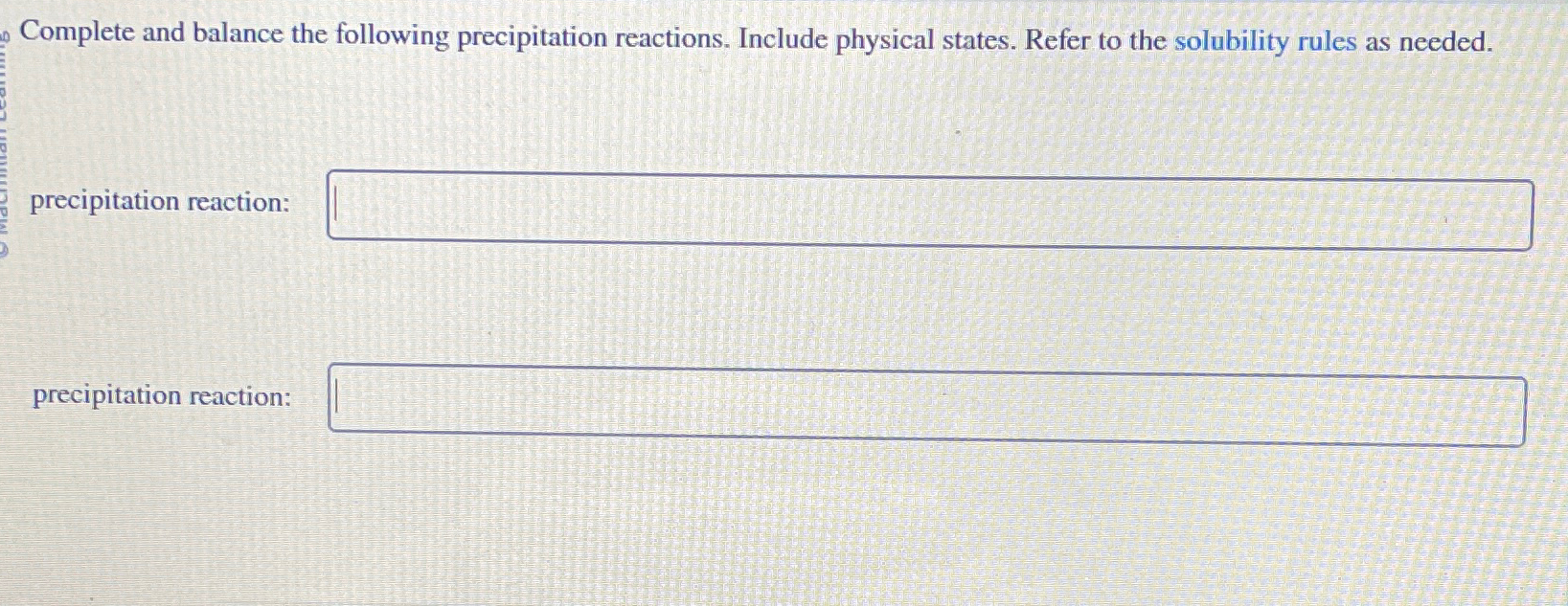 Complete and balance the following precipitation | Chegg.com