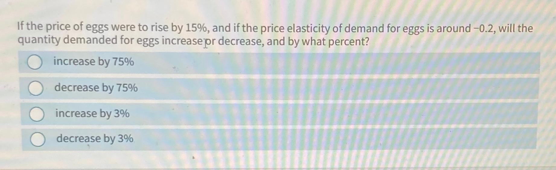 Solved If the price of eggs were to rise by 15%, ﻿and if the | Chegg.com