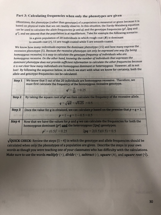 Solved Part 3: Calculating frequencies when only the | Chegg.com