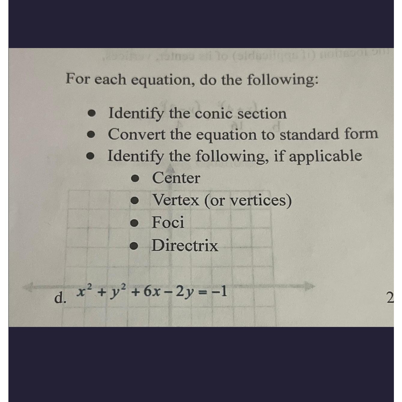 Solved For each equation, do the following:Identify the | Chegg.com