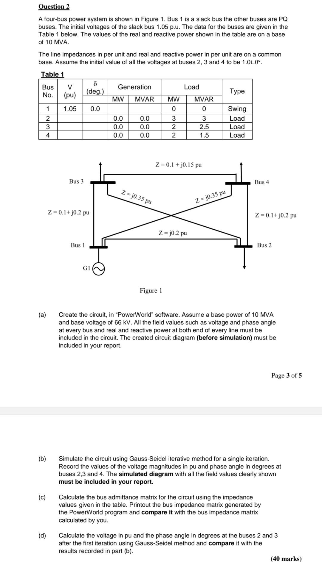 Solved Question 2 A four-bus power system is shown in Figure | Chegg.com