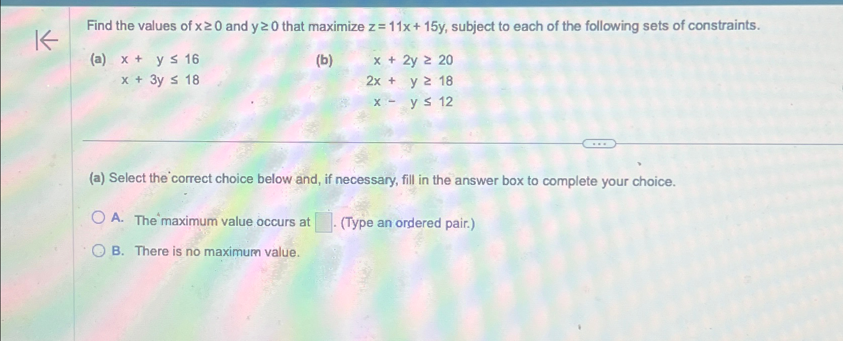 Solved Find the values of x≥0 ﻿and y≥0 ﻿that maximize | Chegg.com