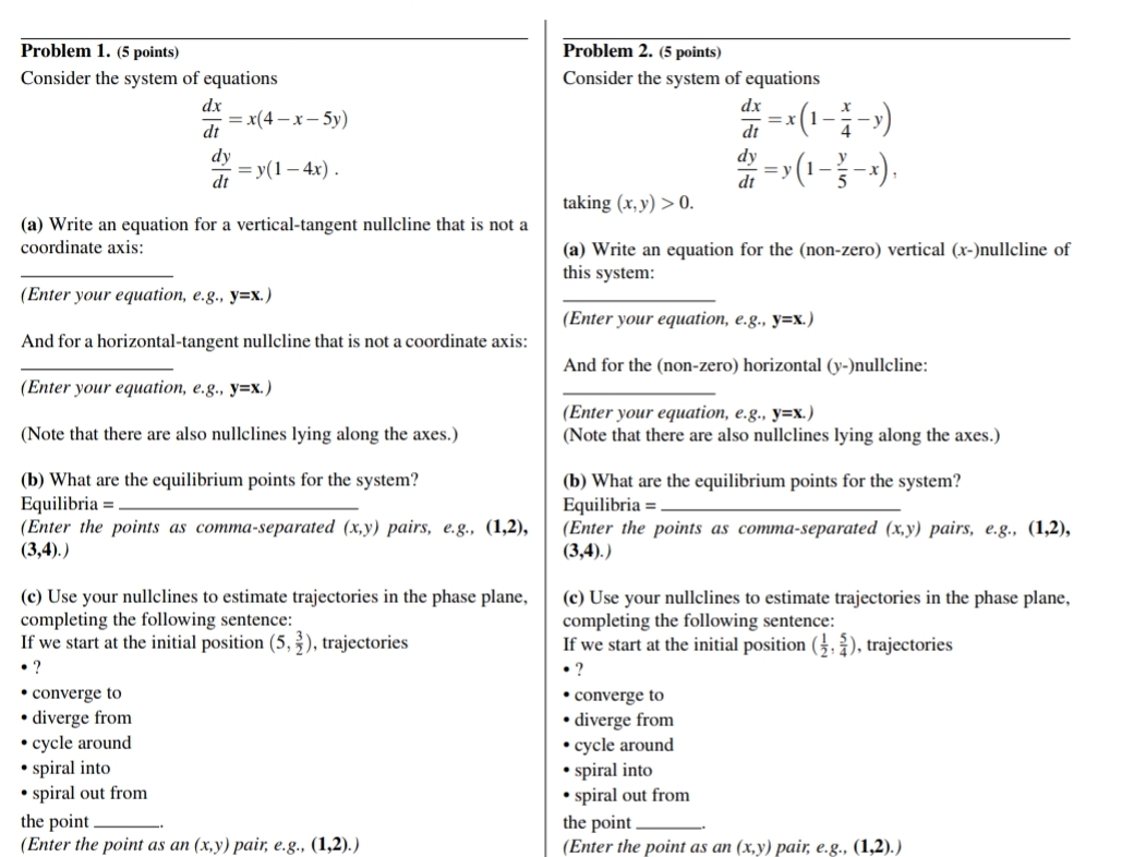 Solved Problem 1. (5 ﻿points)Consider the system of | Chegg.com
