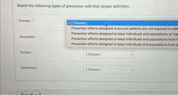 Solved Match the following types of prevention with their | Chegg.com