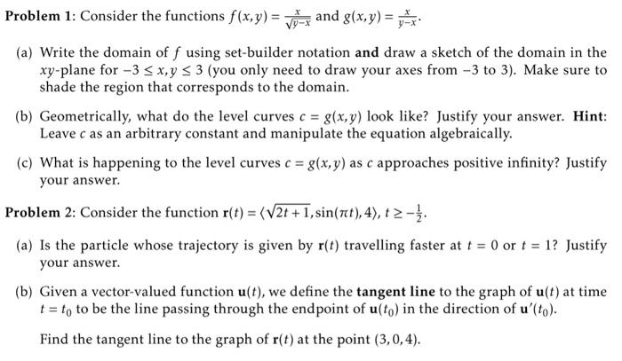 Solved Problem 1: Consider the functions f(x,y)=y−xx and | Chegg.com