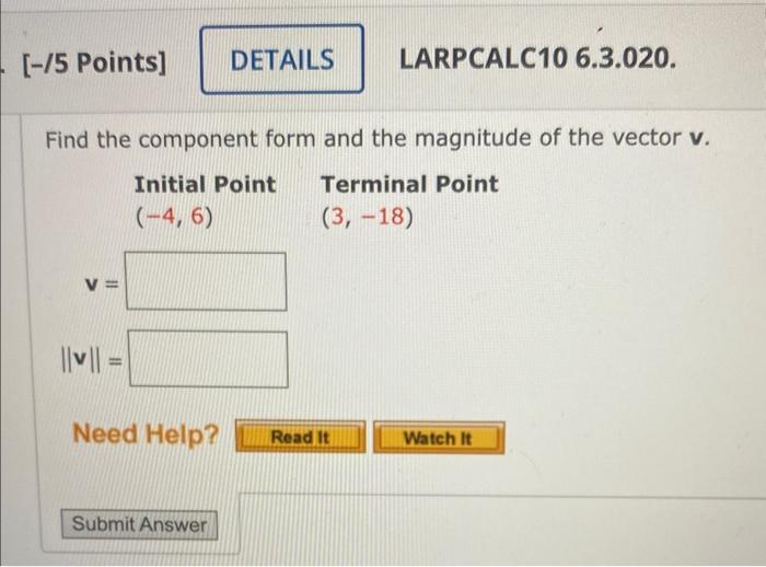 Solved Find the component form and the magnitude of the | Chegg.com