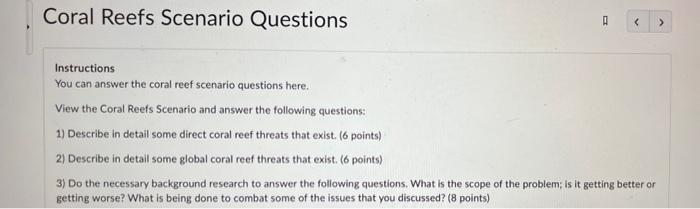 Solved Instructions You can answer the coral reef scenario | Chegg.com