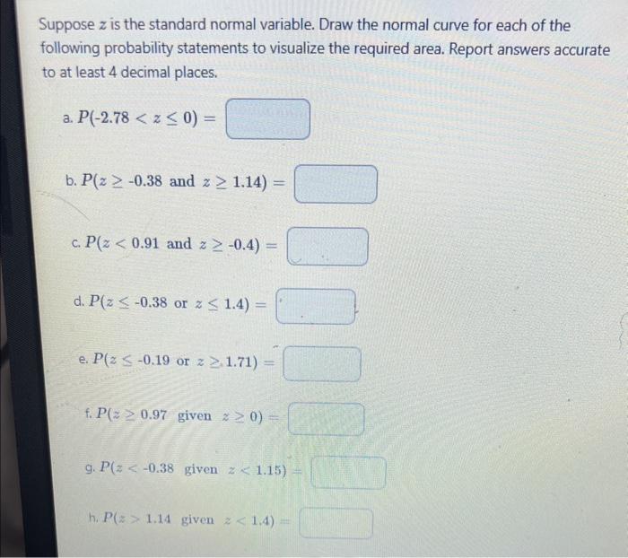 Solved Suppose z is the standard normal variable. Draw the | Chegg.com