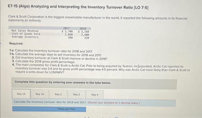 Solved E7-15 (Algo) Analyzing and Interpreting the Inventory | Chegg.com