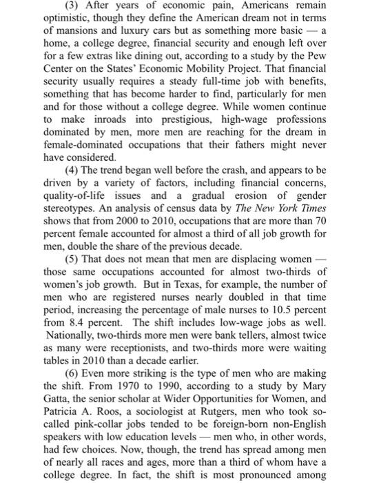 Solved More Men Enter Fields Dominated by Women Shaila Dewan | Chegg.com