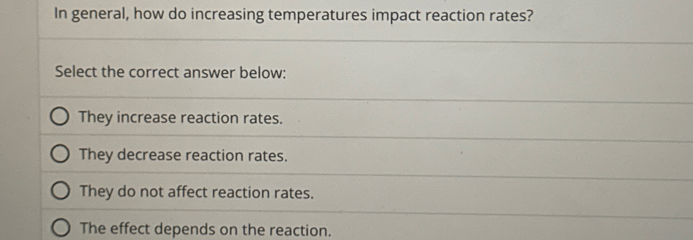 Solved In general, how do increasing temperatures impact | Chegg.com