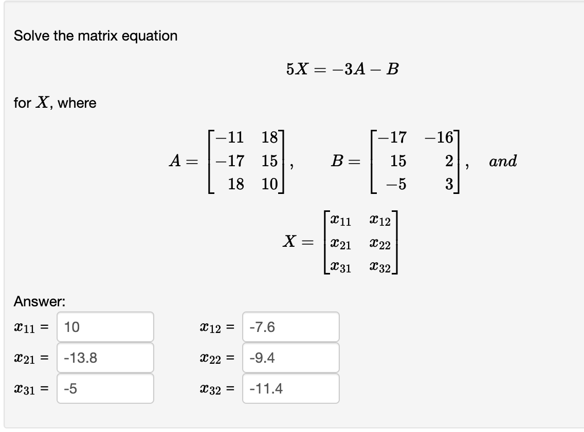Solved Solve the matrix equation5x=-3A-Bfor x, | Chegg.com