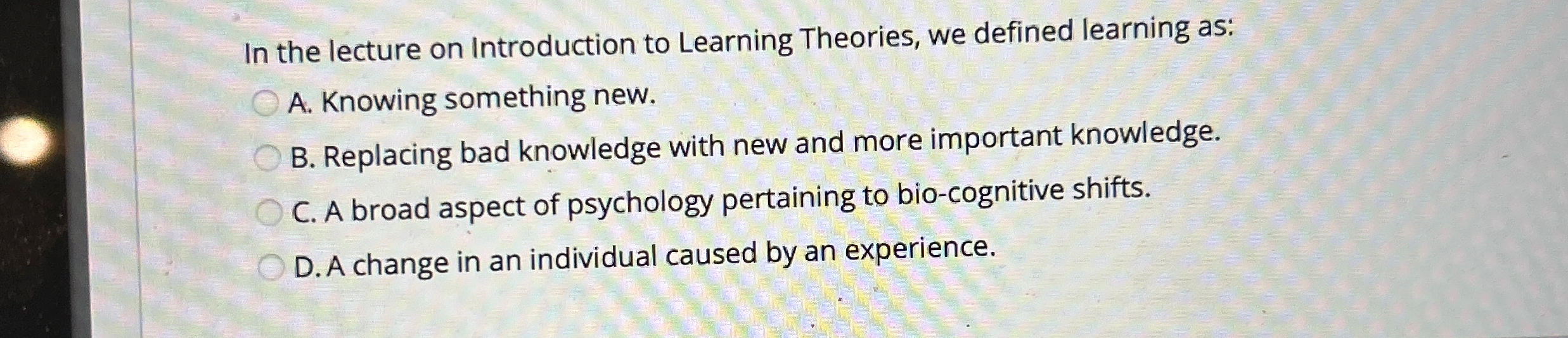 Solved In the lecture on Introduction to Learning Theories, | Chegg.com