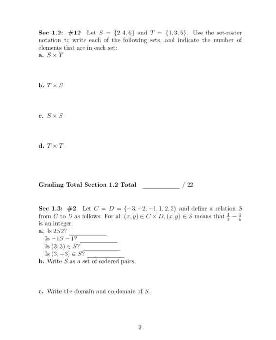 Solved Sec 1.2: #12 Let S = {2,4,6) and T = {1,3,5). Use the | Chegg.com
