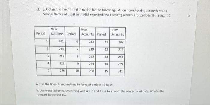 Solved 2. a. Obtain the linear trend equation for the | Chegg.com
