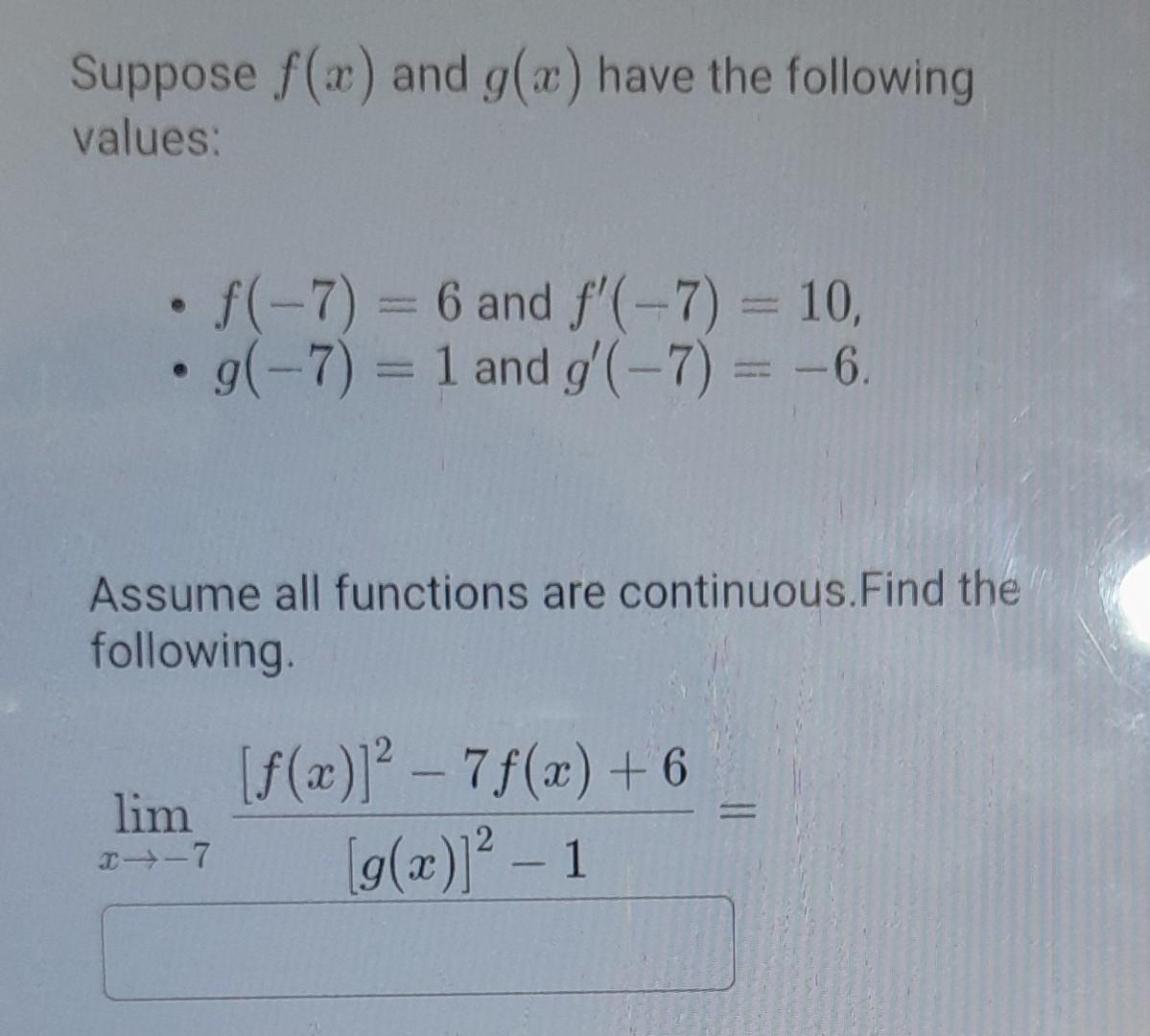 Solved Suppose f(x) and g(x) have the following values: - | Chegg.com
