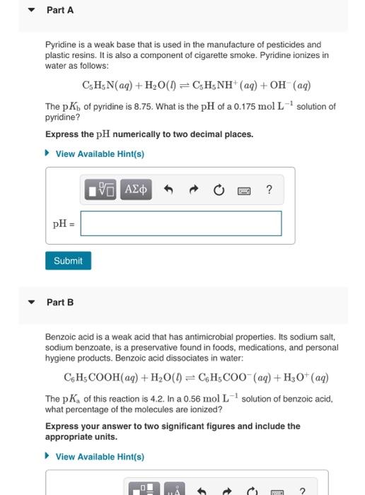 Solved Pyridine is a weak base that is used in the | Chegg.com