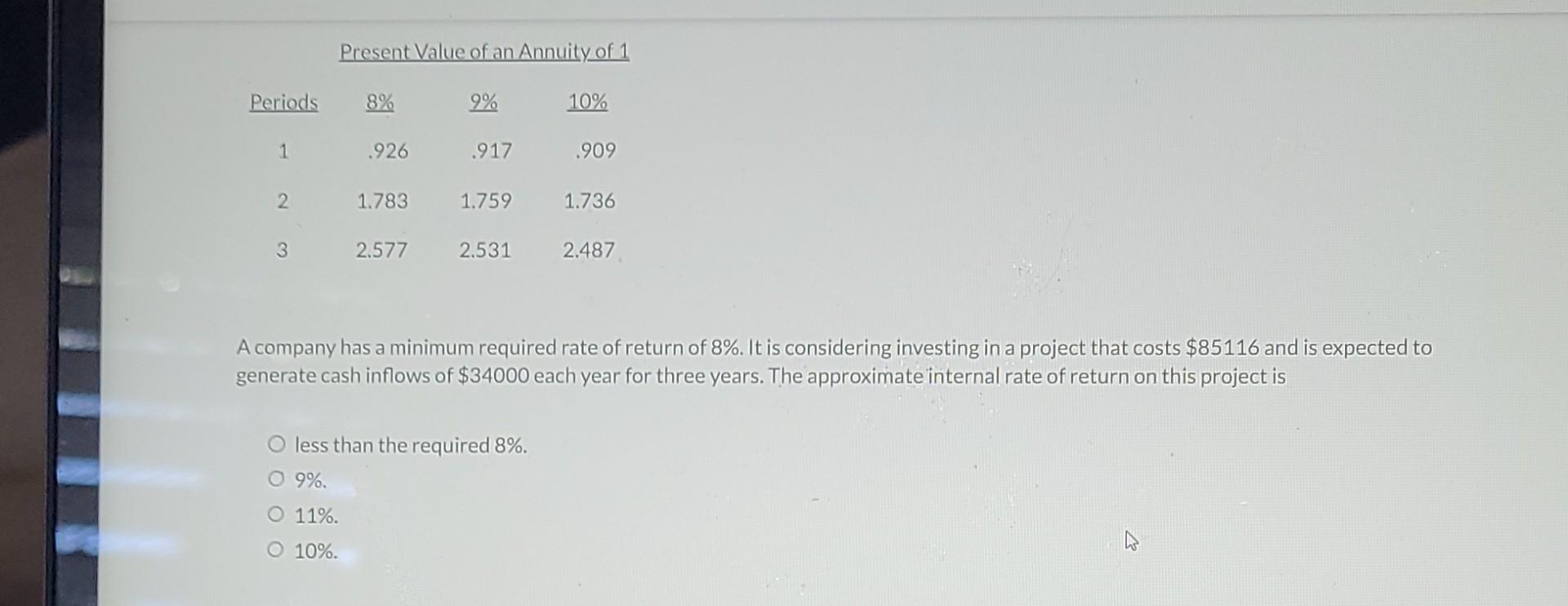 Solved A company has a minimum required rate of return of | Chegg.com