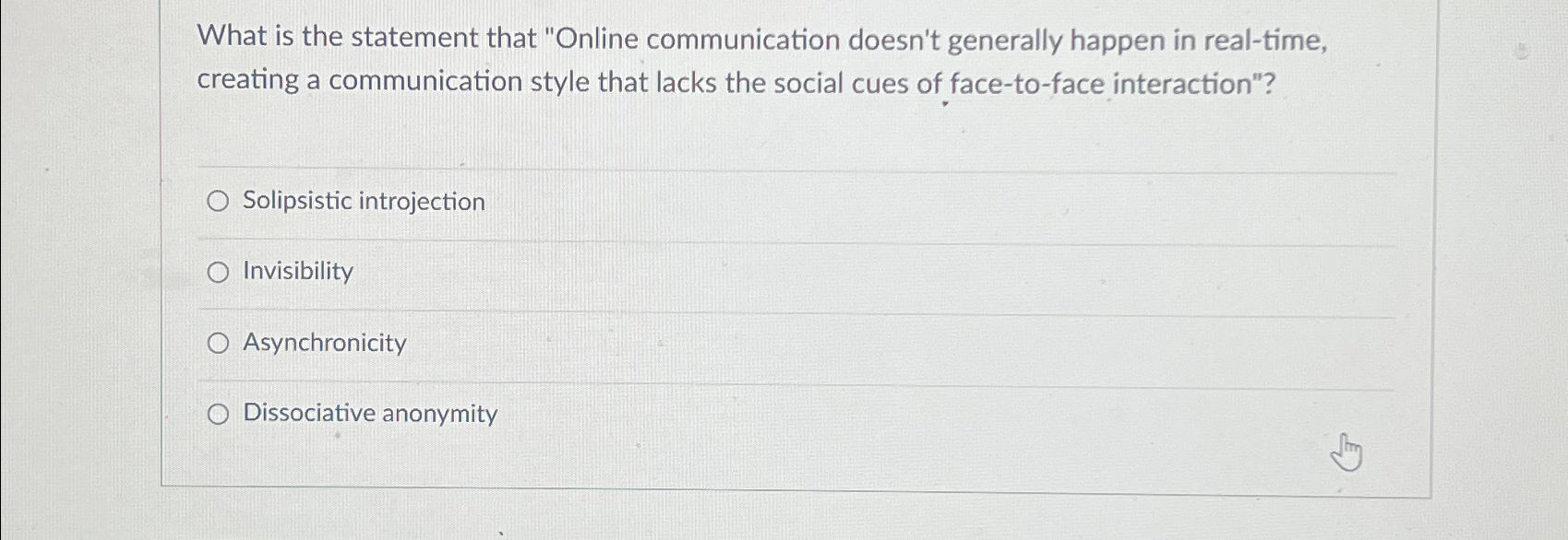 Solved What is the statement that "Online communication | Chegg.com