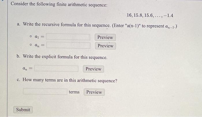 Solved Consider the following finite arithmetic sequence: | Chegg.com