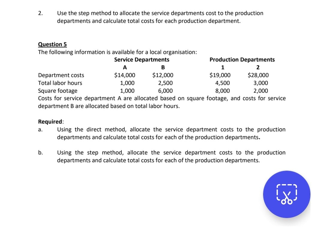 Solved Use the step method to allocate the service | Chegg.com