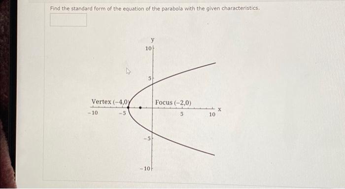 Solved Find the standard form of the equation of the | Chegg.com