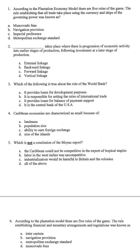 Solved 1. According to the Plantation Economy Model there | Chegg.com