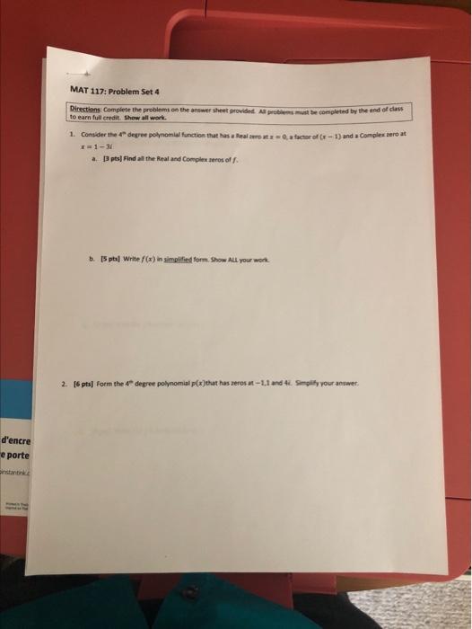Solved MAT 117: Problem Set 4 Directions Complete the | Chegg.com
