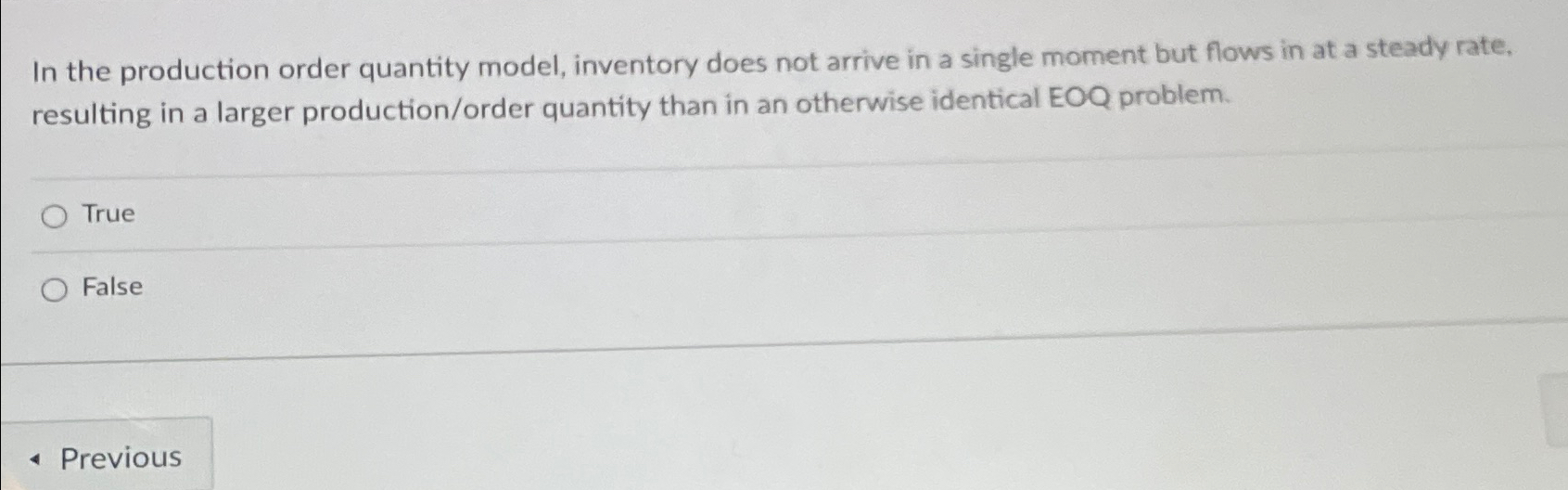Solved In the production order quantity model, inventory | Chegg.com