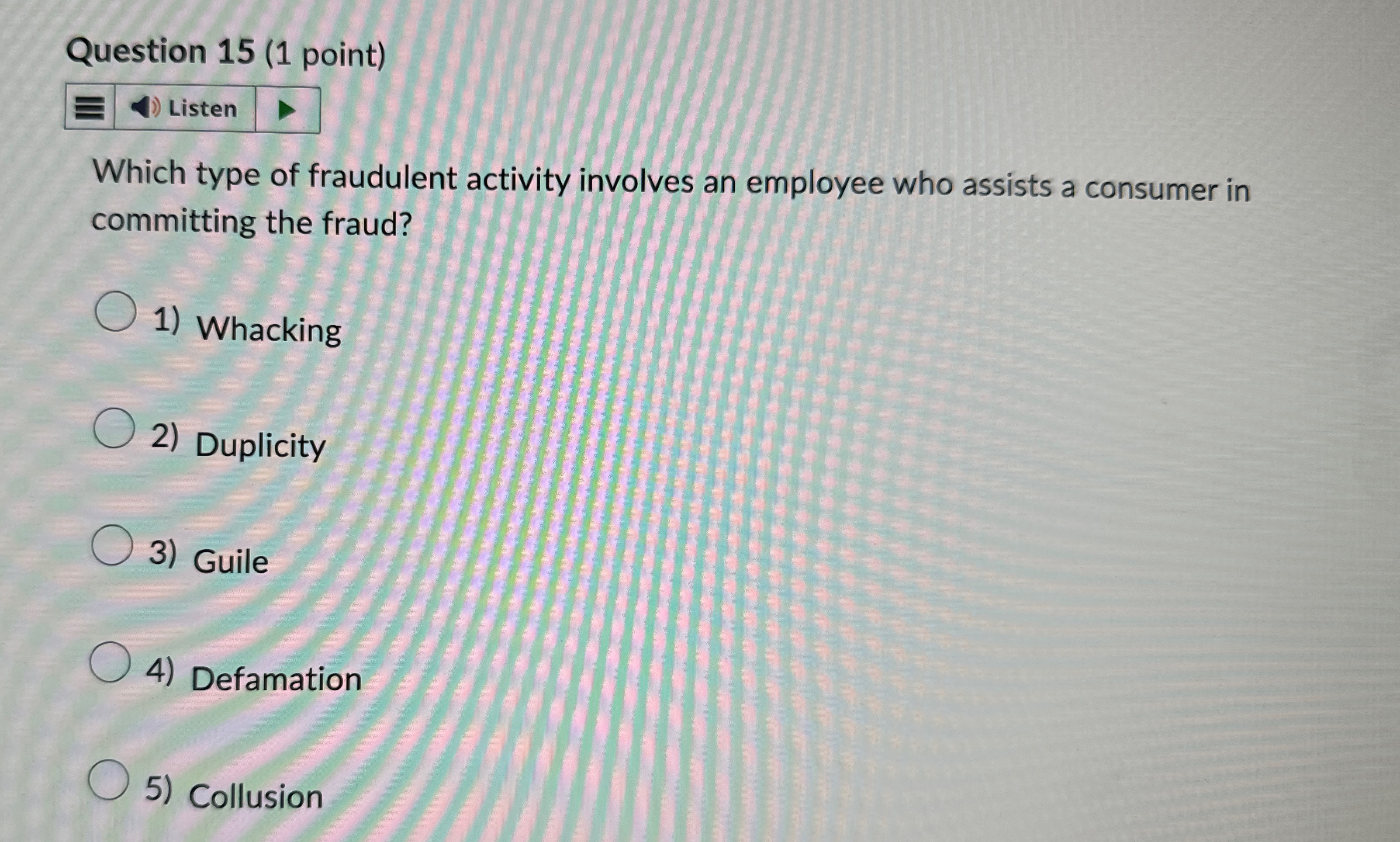 Solved Question 15 (1 ﻿point)ListenWhich type of fraudulent | Chegg.com
