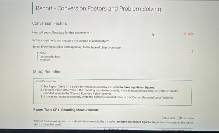 Solved Report - Conversion Factors and Problem Solving | Chegg.com