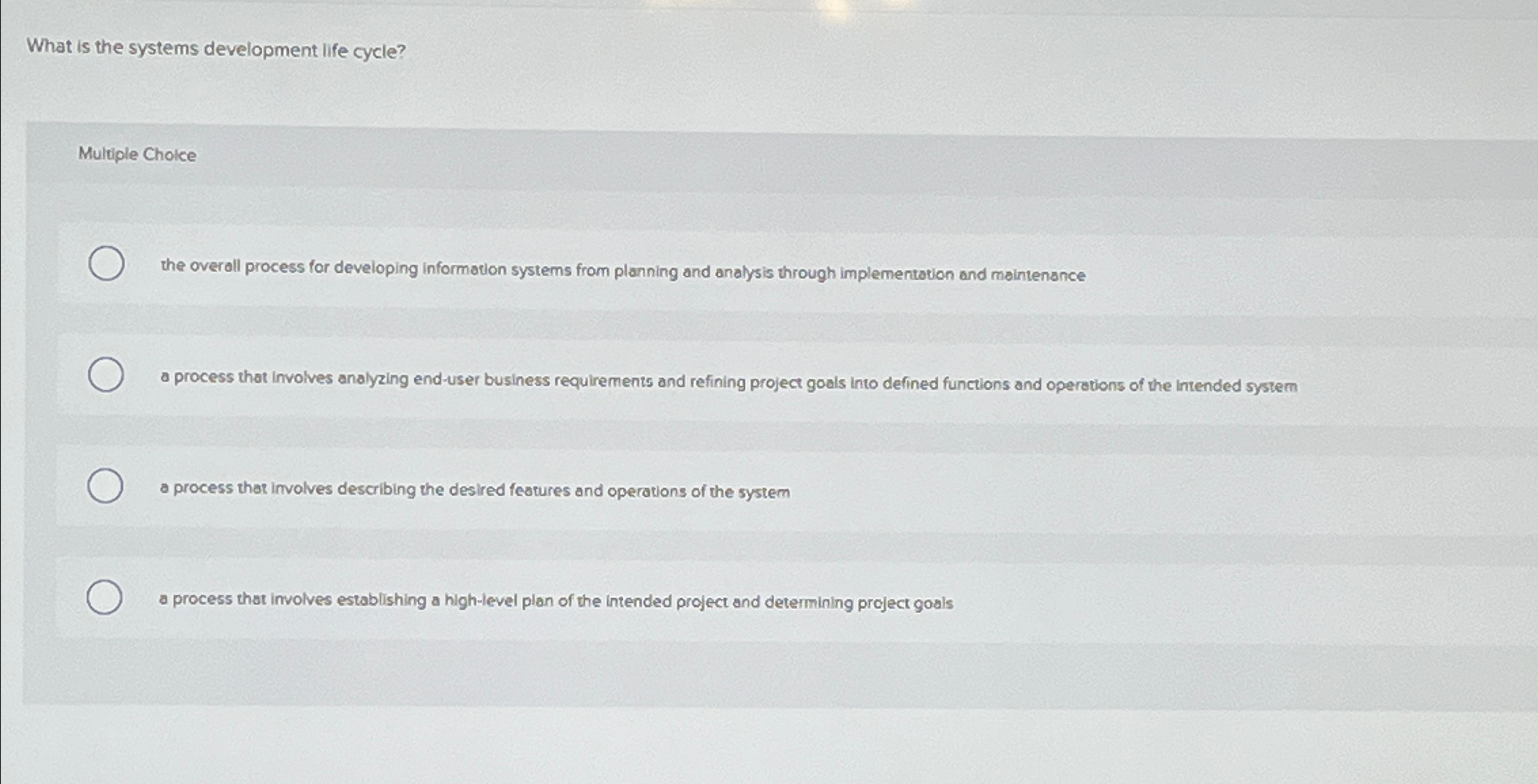 Solved What is the systems development life cycle?Multiple | Chegg.com