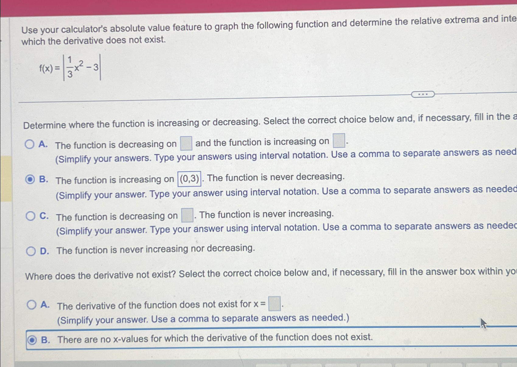 Solved Use your calculator's absolute value feature to graph | Chegg.com