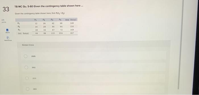 Solved TB MC Qu. 5.60 Given the contingency table shown | Chegg.com