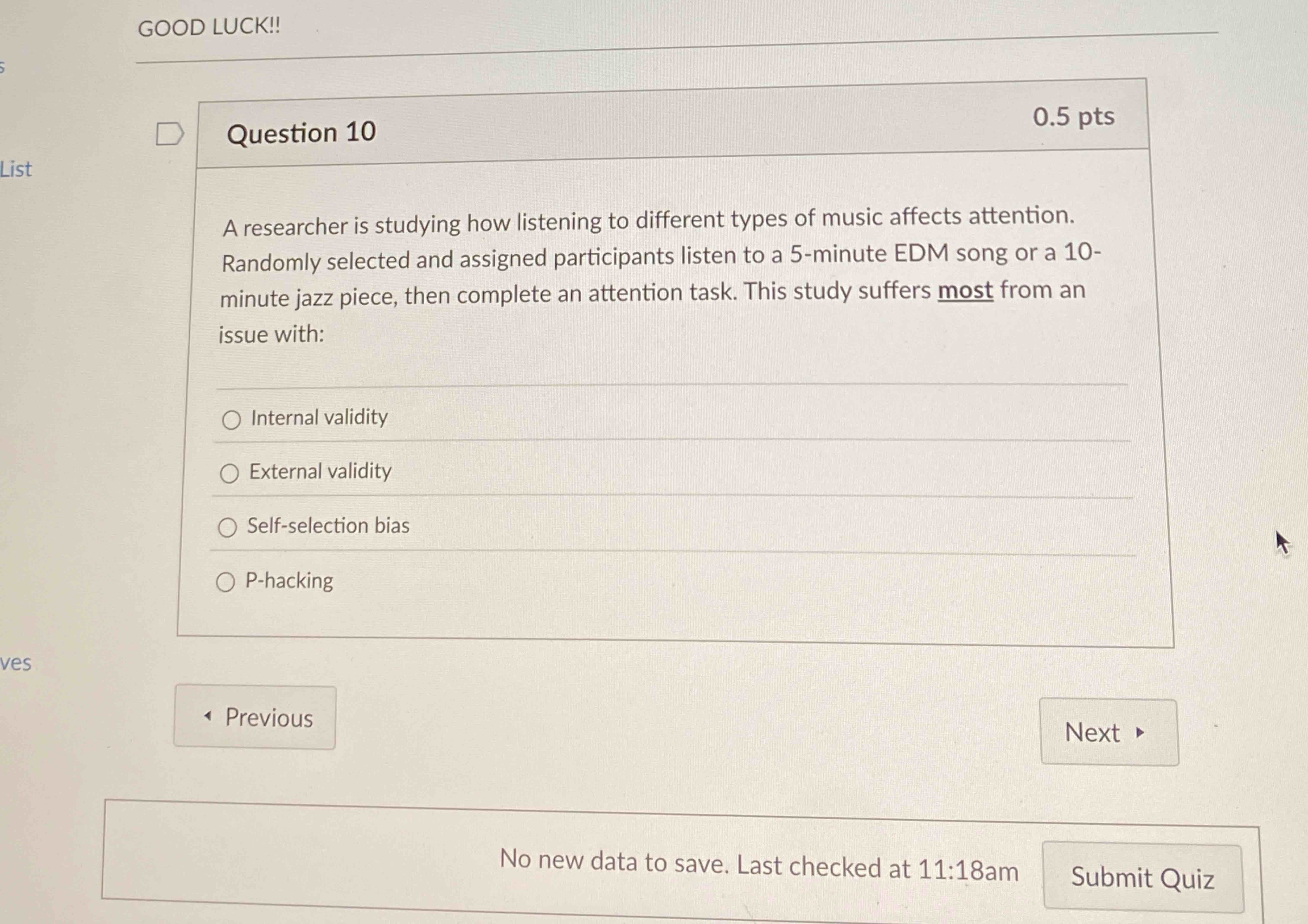 Solved Question 10A researcher is studying how listening to | Chegg.com