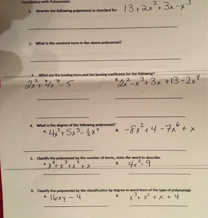 Solved Vocabulary with Polynomials: 1. Rewrite the following | Chegg.com