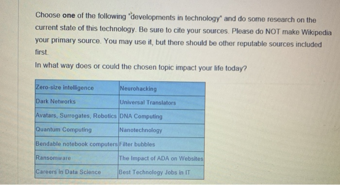 Solved Choose one of the following developments in | Chegg.com