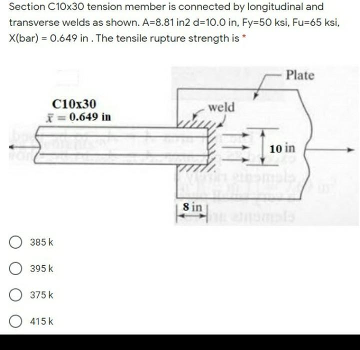 Solved Section C10x30 tension member is connected by | Chegg.com