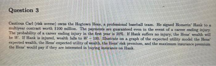 Cautious Carl (risk averse) owns the Hogtown Hens, a | Chegg.com
